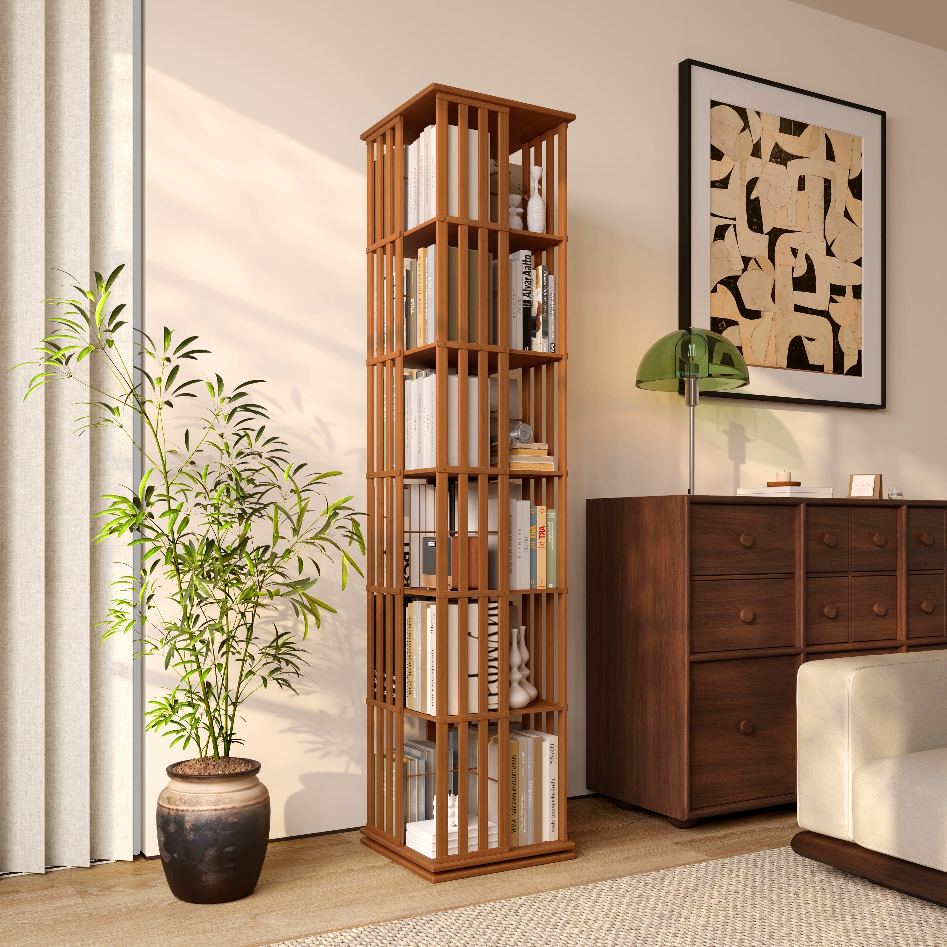 Mid Century Narrow Rotating Bookcase Living Room – Yowos