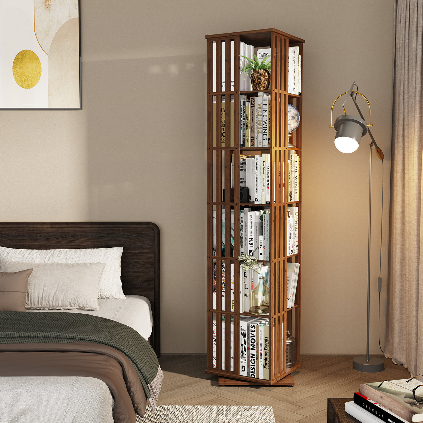 Mid Century Narrow Rotating Bookcase Living Room – Yowos