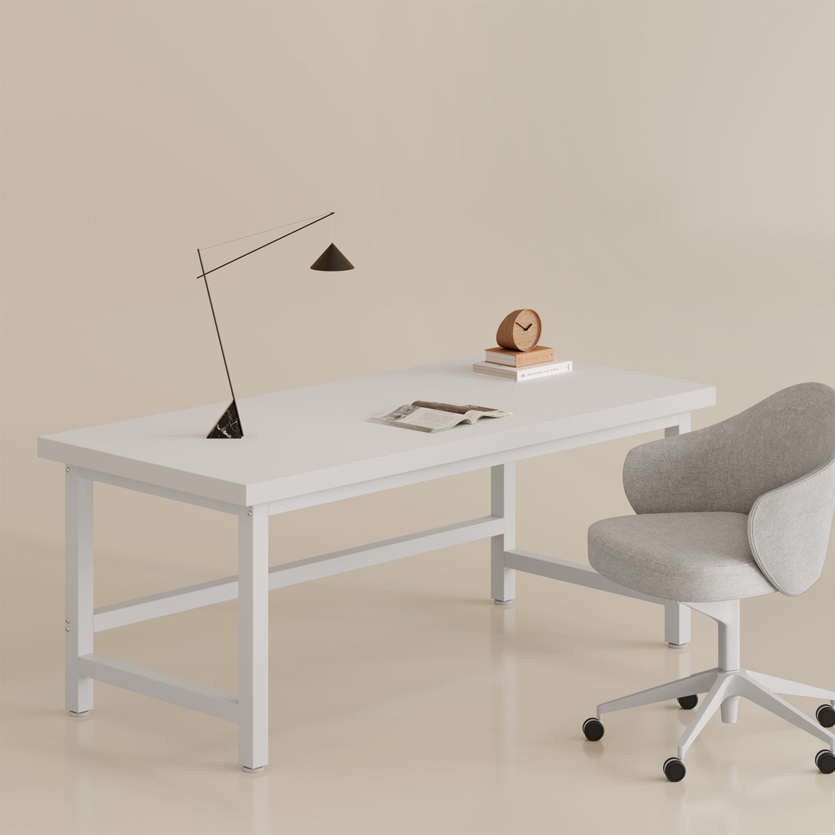 YOWOS Steelstride Ergonomic Computer Desk Wood White 47.2"L – Yowos